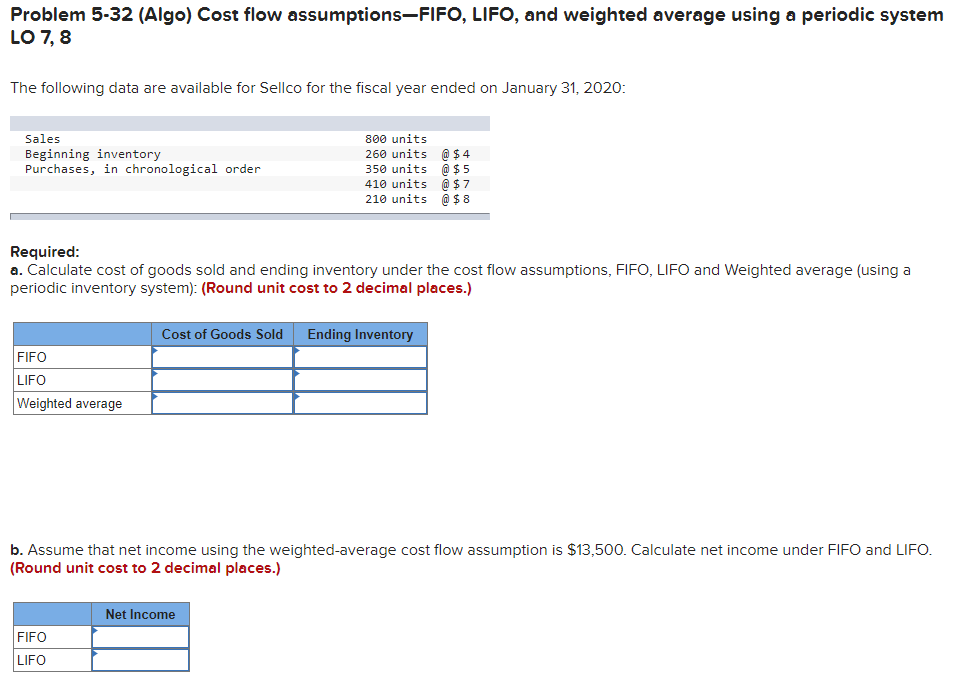 Solved Problem 5-32 (Algo) Cost flow assumptions-FIFO, LIFO, | Chegg.com