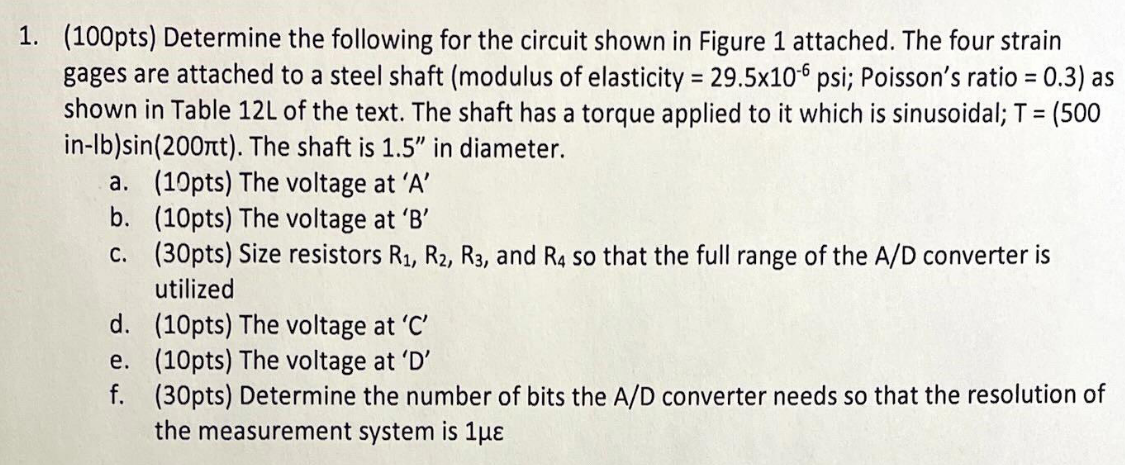 Solved 1. (100pts) Determine the following for the circuit | Chegg.com