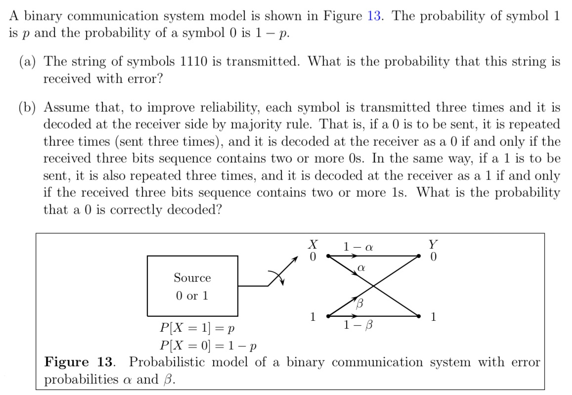 Solved A binary communication system model is shown in | Chegg.com
