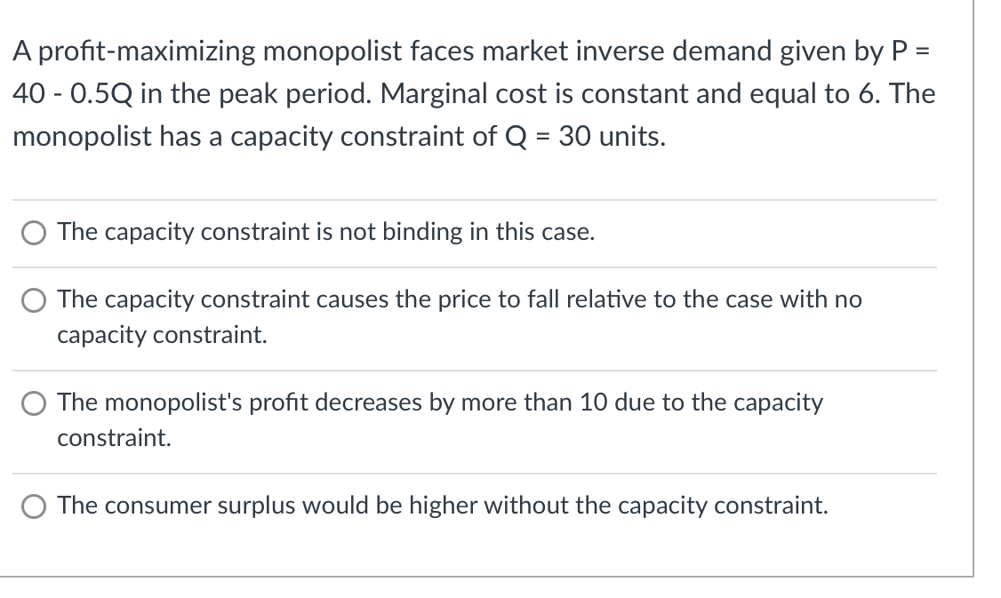 Solved A profit-maximizing monopolist faces market inverse | Chegg.com