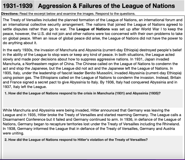 Solved 1931-1939 ﻿Aggression & Failures of the League of | Chegg.com