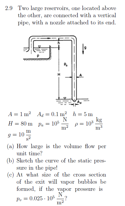 Solved 2.9 Two large reservoirs, one located above the | Chegg.com
