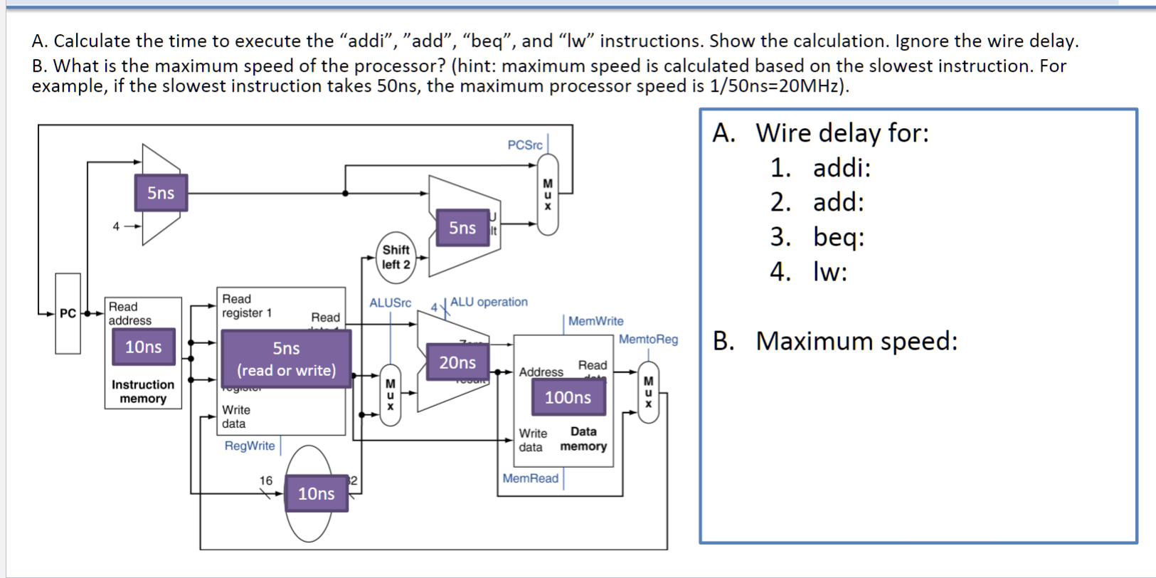 Solved A. Calculate the time to execute the "addi", "add", | Chegg.com