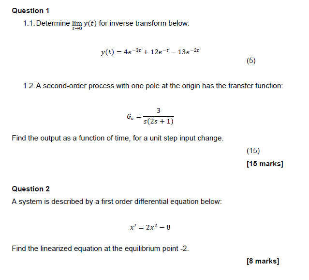 Solved 1.1. Determine limt→0y(t) for inverse transform | Chegg.com