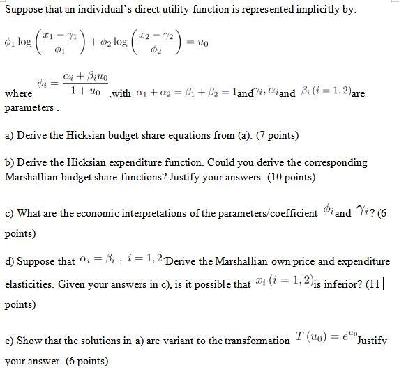 Suppose that an individual's direct utility function | Chegg.com