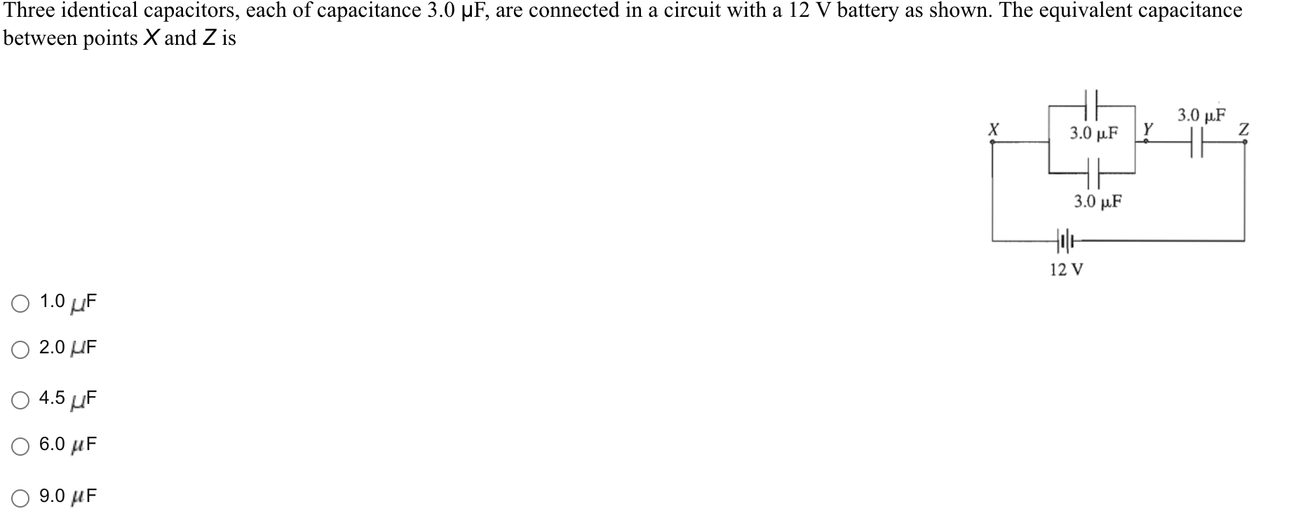 Solved Three identical capacitors, each of capacitance 3.0 | Chegg.com