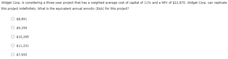 Solved Widget Corp. has to choose between two mutually | Chegg.com