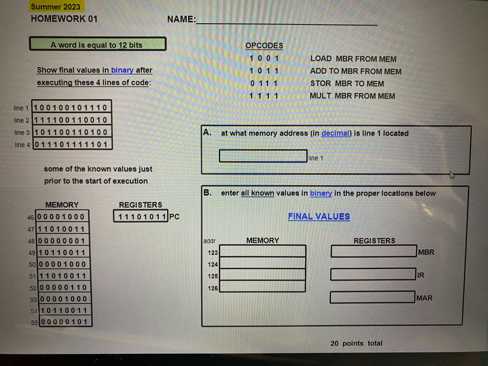 Solved A. at what memory address (in decimal) is line 1 | Chegg.com
