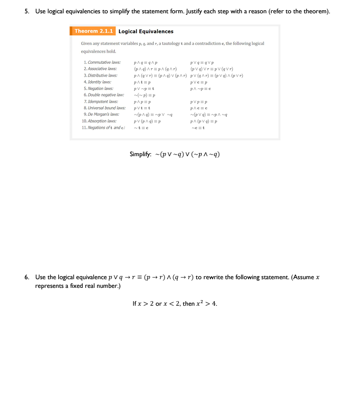 Solved Use logical equivalencies to simplify the statement | Chegg.com