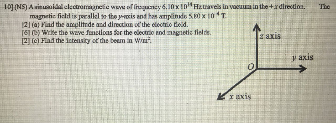 Solved The 10] (N5) A sinusoidal electromagnetic wave of | Chegg.com