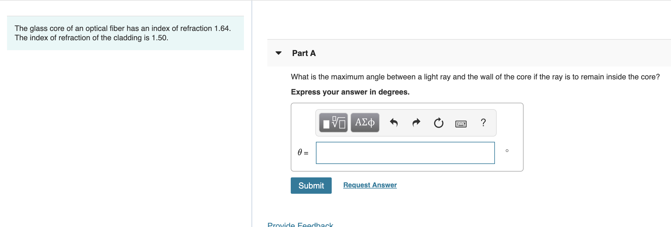Solved The glass core of an optical fiber has an index of | Chegg.com