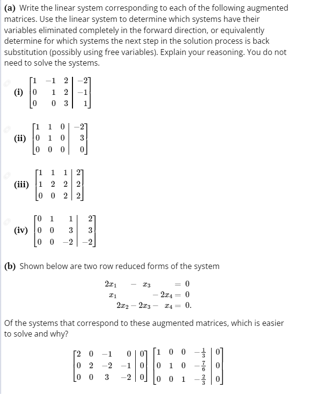 Solved (a) Write the linear system corresponding to each of | Chegg.com