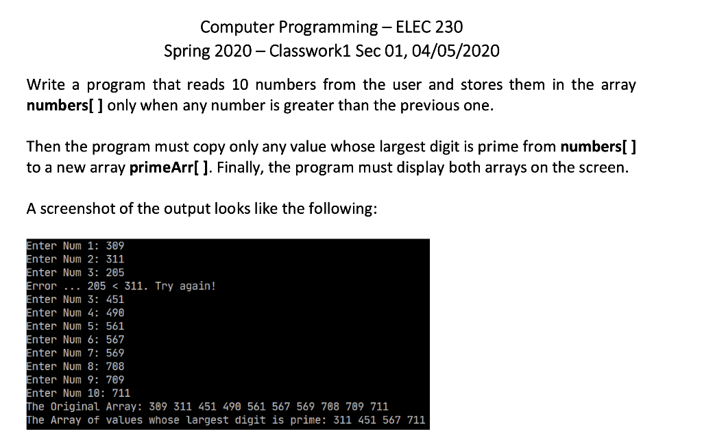 Solved Computer Programming – ELEC 230 Spring 2020 - | Chegg.com