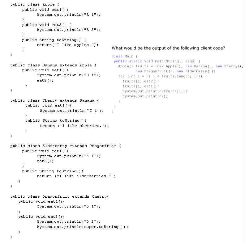 Solved public class Apple { public void eati() { | Chegg.com