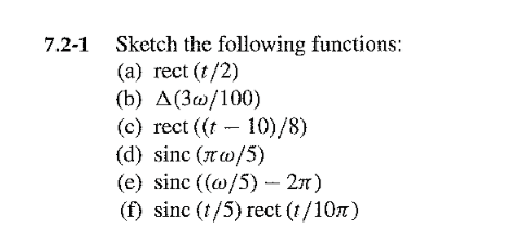 Solved 7.2-1 Sketch the following functions: (a) rect (t/2) | Chegg.com