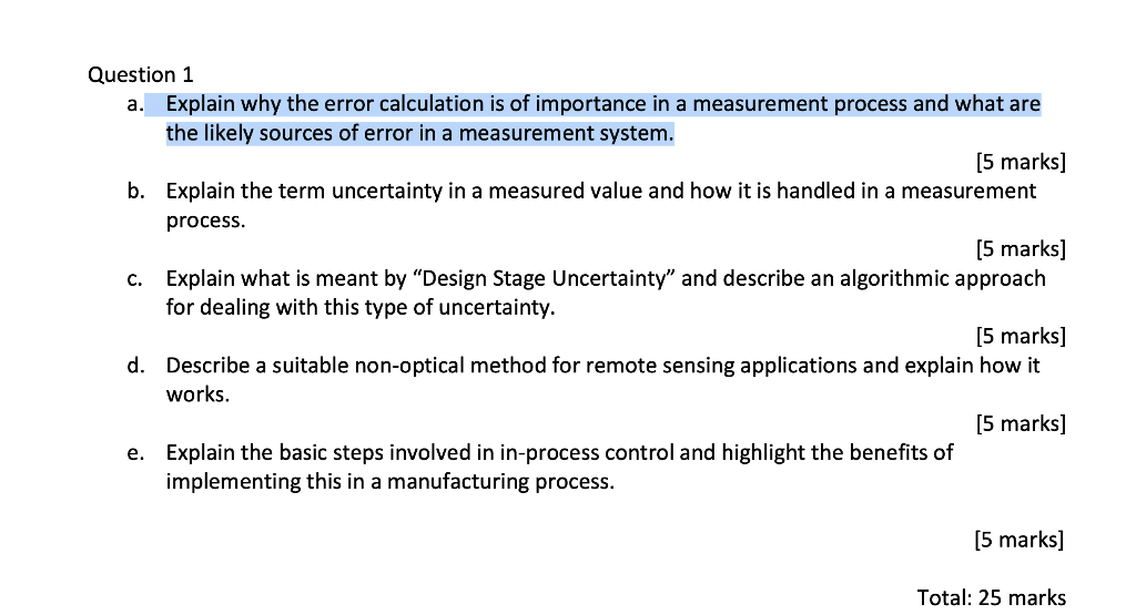 Solved Question 1 a. Explain why the error calculation is of | Chegg.com