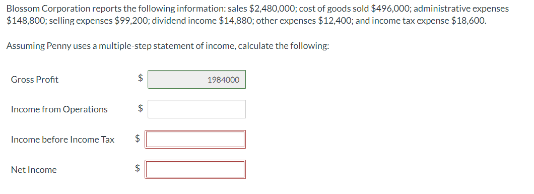 Solved Blossom Corporation reports the following | Chegg.com