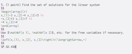 Solved 5. (1 point) Find the set of solutions for the linear | Chegg.com