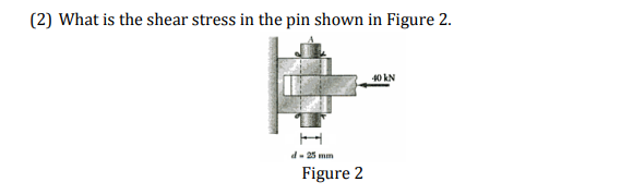 Solved (2) What is the shear stress in the pin shown in | Chegg.com