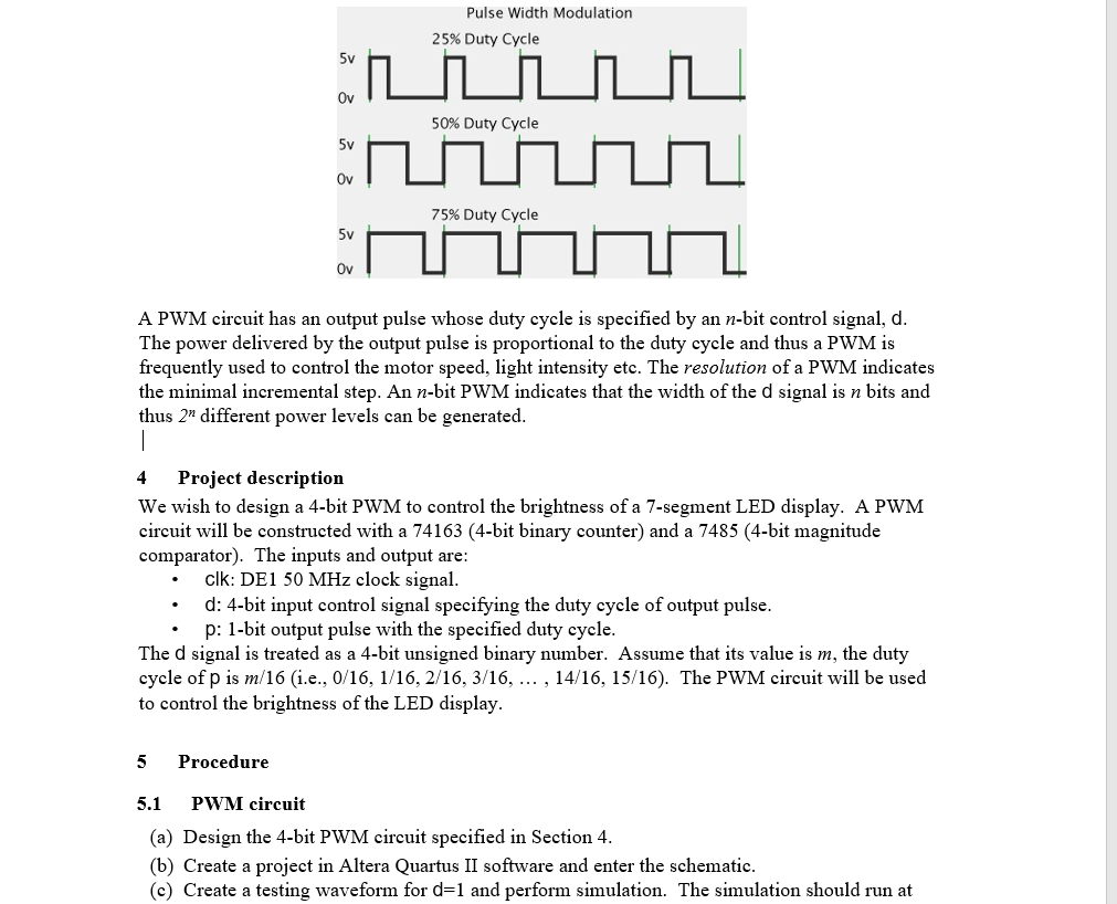 Solved Pulse Width Modulation 25% Duty Cycle 5v Ov 50% Duty | Chegg.com