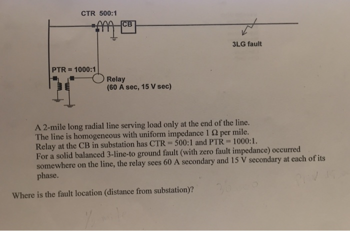Solved CTR 500:1 3LG fault PTR 1000:1 Relay (60 A sec, 15 V | Chegg.com