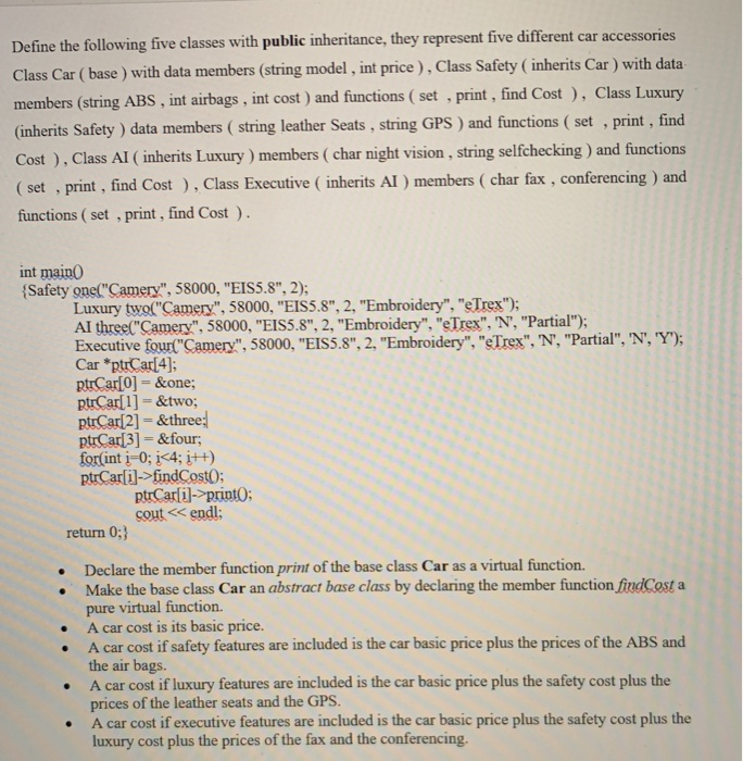 Solved Define the following five classes with public | Chegg.com
