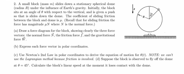 Solved A small block (mass m) slides down a stationary | Chegg.com