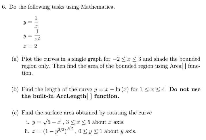 Solved 6. Do the following tasks using Mathematica. 1 Y Y: | Chegg.com