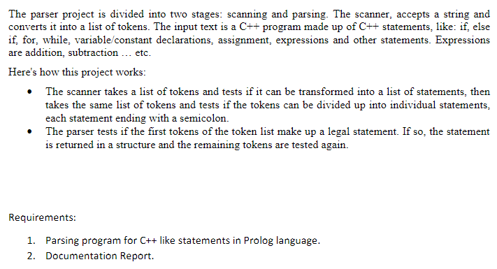Solved The parser project is divided into two stages: | Chegg.com