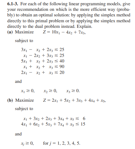 Solved 6.1-3. ﻿For each of ﻿the following linear programming | Chegg.com