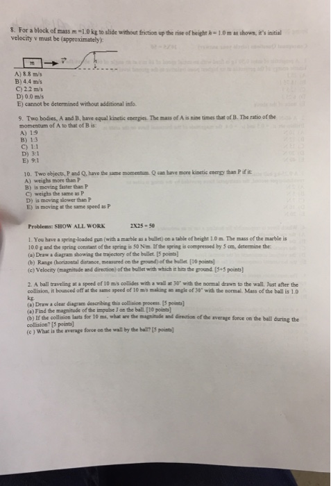 Solved For a block of mass m = 1.0 kg to slide without | Chegg.com