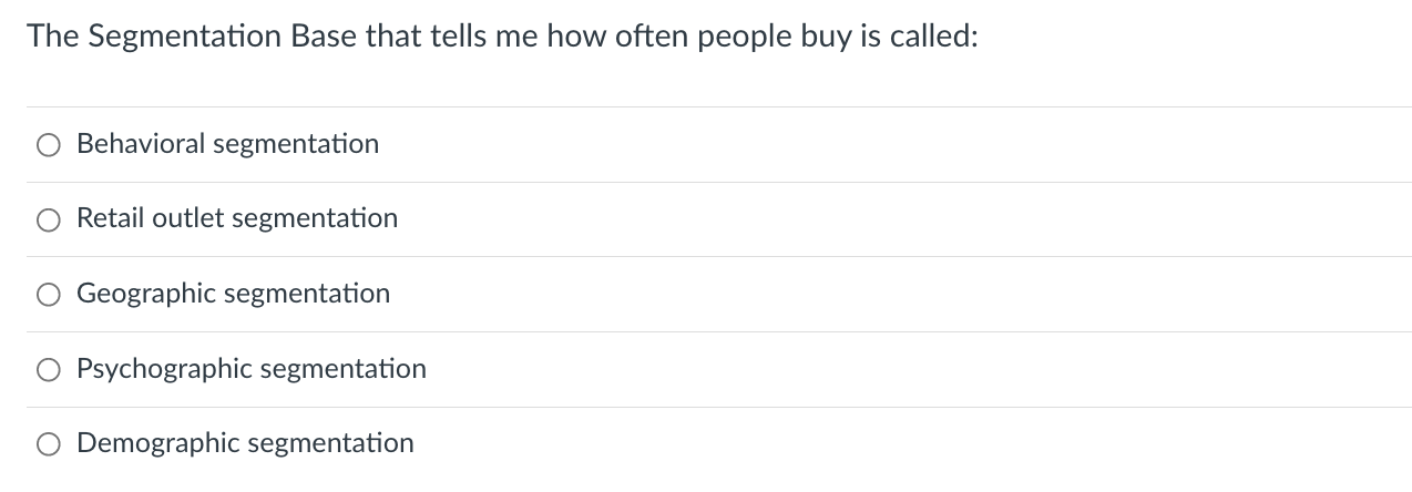 Solved The Segmentation Base that tells me how often people | Chegg.com
