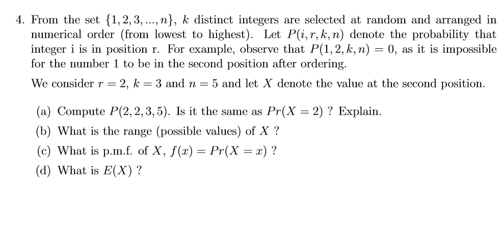 Solved 4. From the set {1,2,3,.., n], k distinct integers | Chegg.com