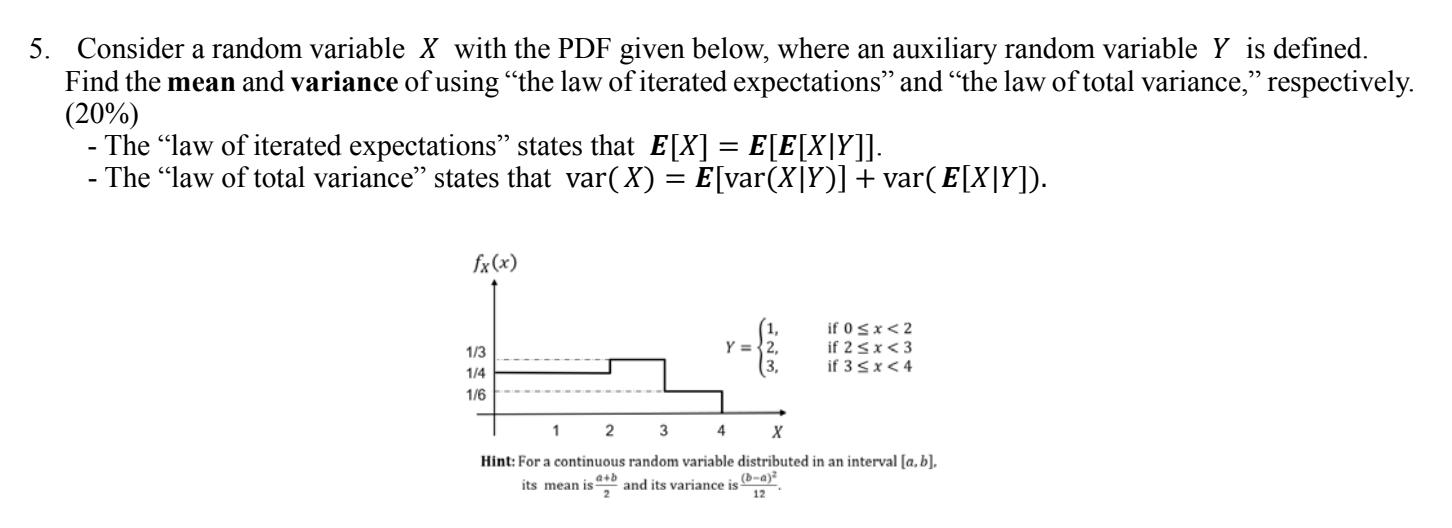 Solved 5 Consider A Random Variable X With The Pdf Given 8761