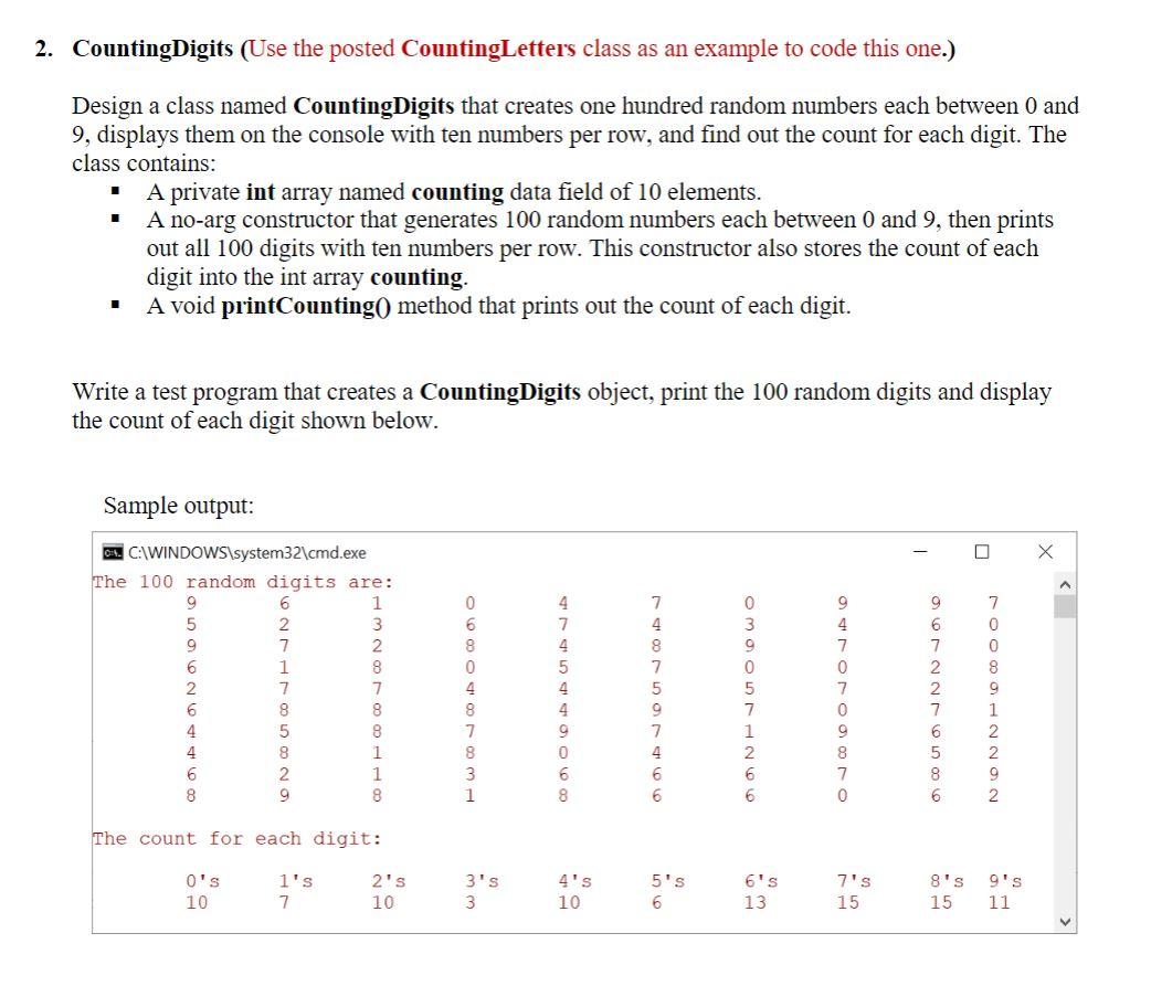 Solved 2. CountingDigits (Use the posted CountingLetters | Chegg.com