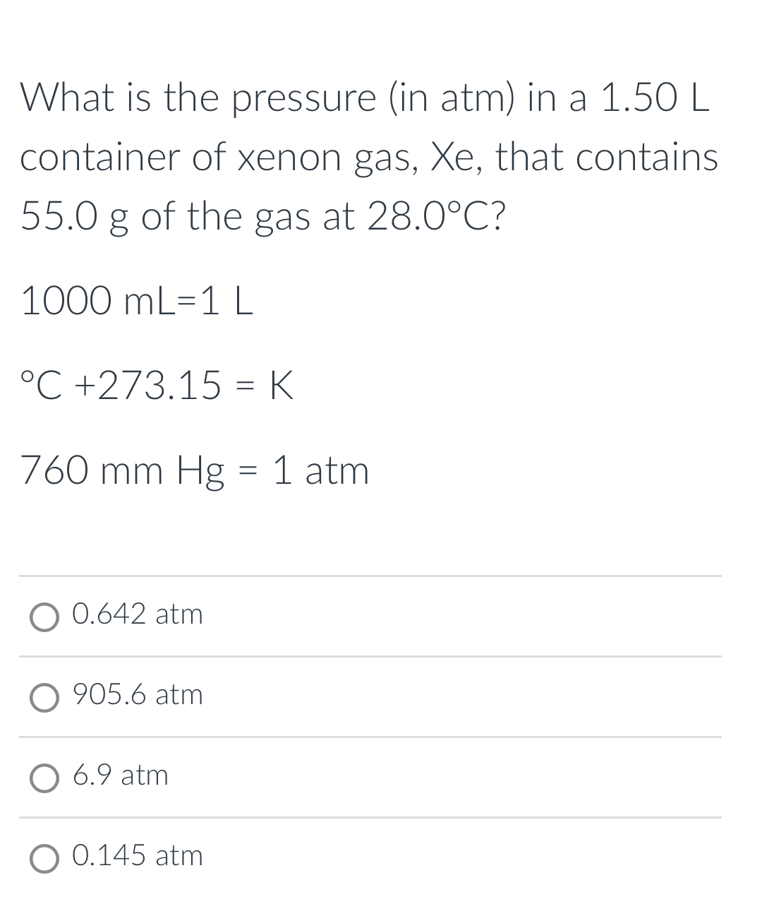 Solved What is the pressure (in atm) in a 1.50 L container | Chegg.com