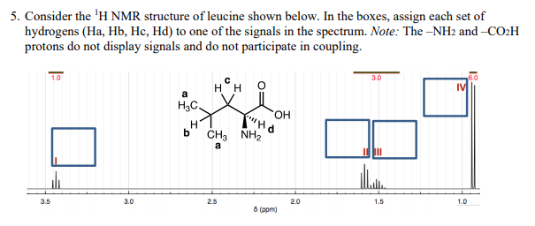 Solved 5. Consider the 'H NMR structure of leucine shown | Chegg.com