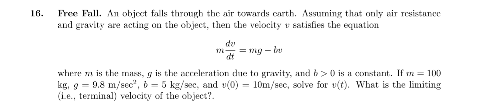 Solved 16. Free Fall. An object falls through the air | Chegg.com