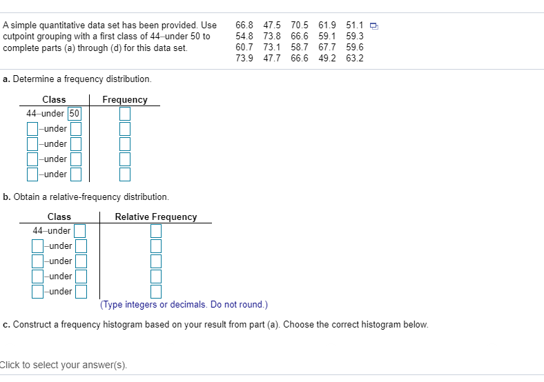 Solved A simple quantitative data set has been provided. Use | Chegg.com