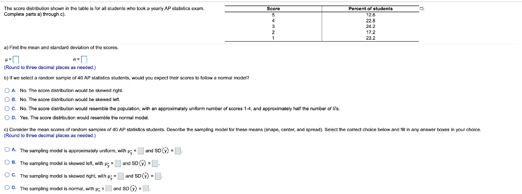 Solved Score The score distribution shown in the table is | Chegg.com