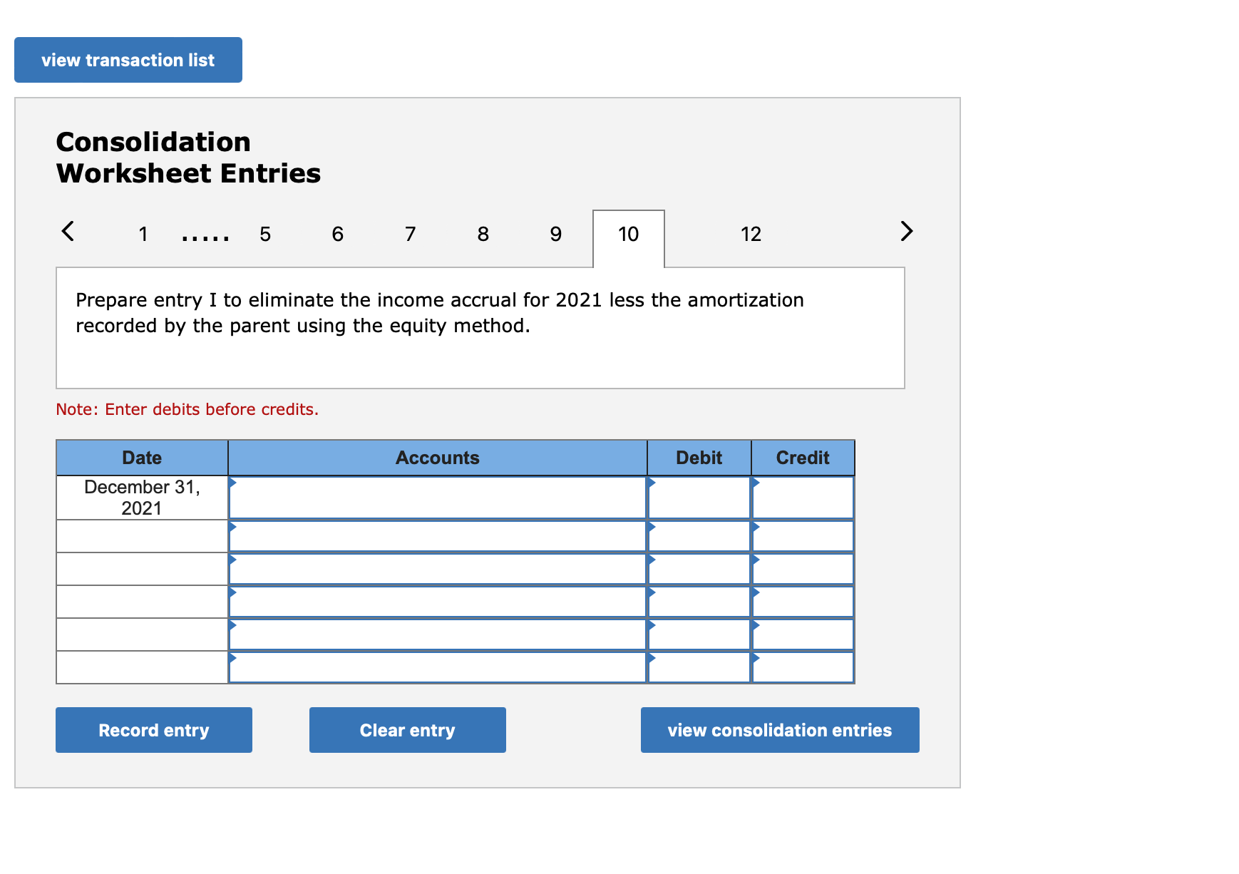 Solved Consolidation Worksheet Entries 45678 Prepare entry S | Chegg.com