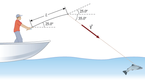 Solved A fish has been hooked and is pulling on the line as | Chegg.com