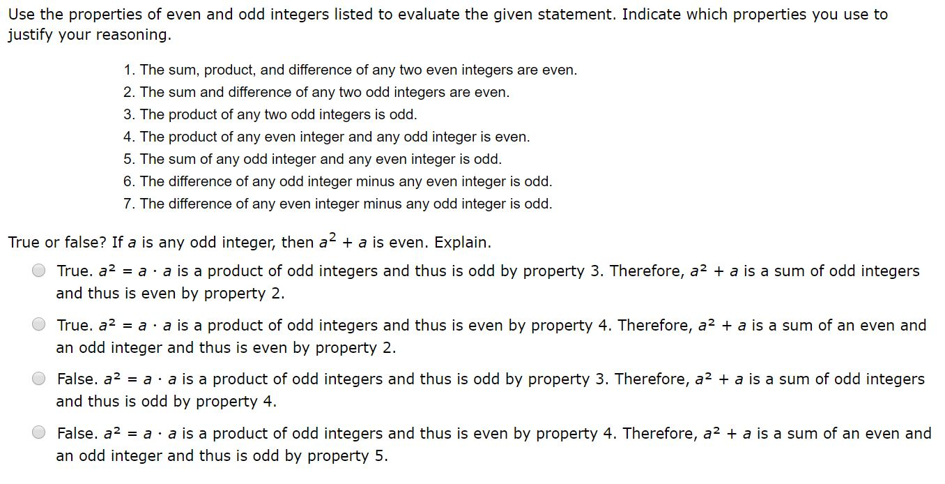 Solved Use the properties of even and odd integers listed to | Chegg.com