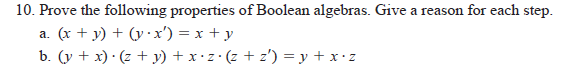Solved 10 Prove The Following Properties Of Boolean