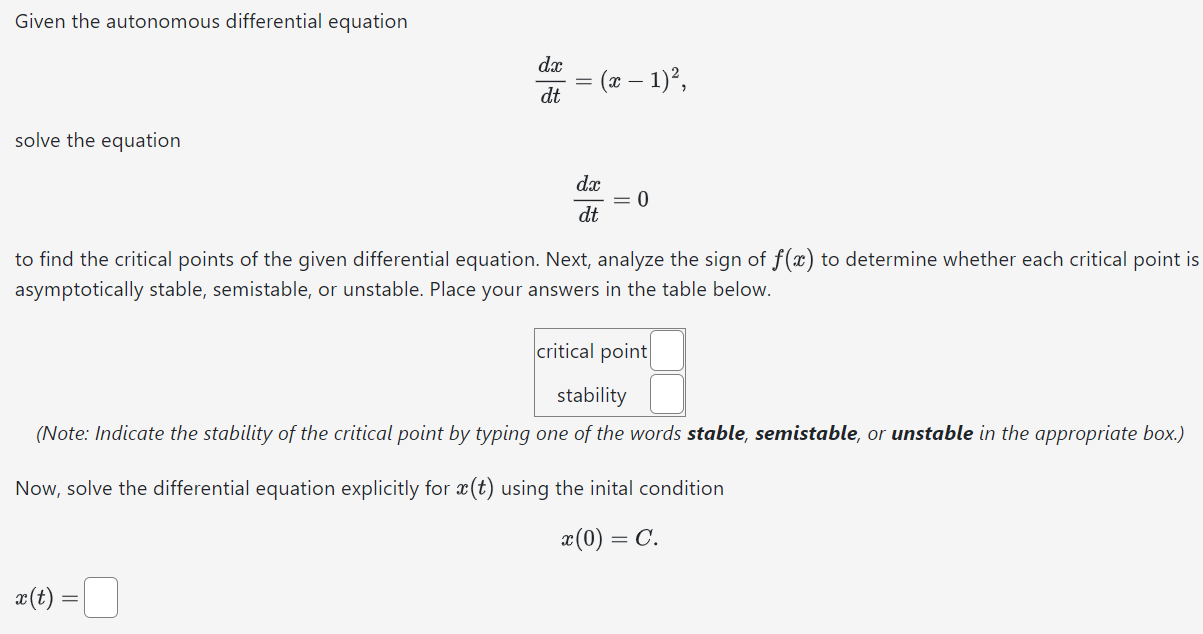 Solved Given the autonomous differential equation | Chegg.com