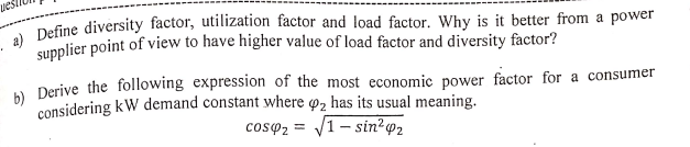Solved a) Define diversity factor, utilization factor and | Chegg.com
