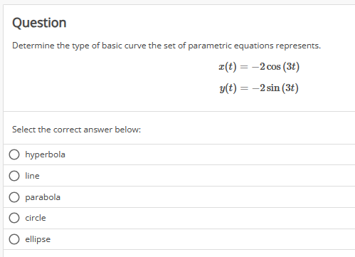 Solved Determine the type of basic curve the set of | Chegg.com
