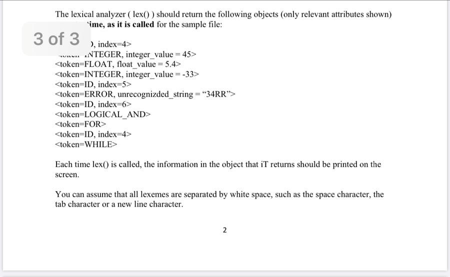 You will write a lexical analyzer in JAVA or C# that | Chegg.com