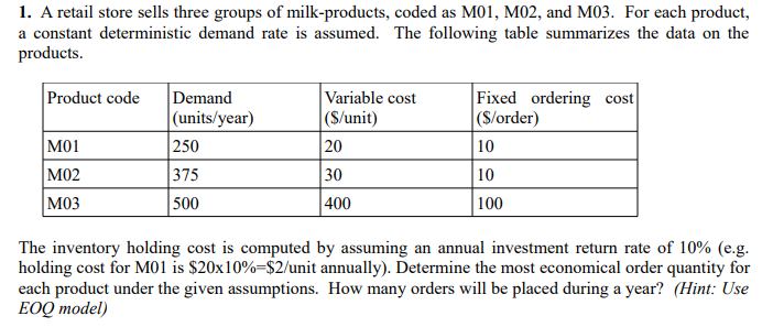 1. A retail store sells three groups of | Chegg.com