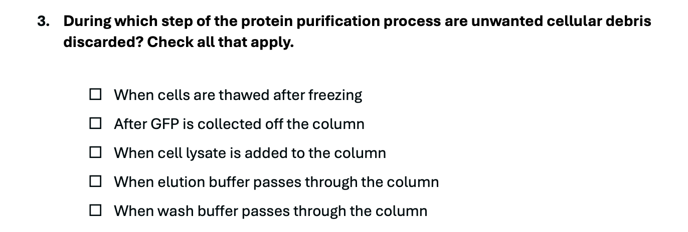 Solved 3. ﻿During which step of the protein purification | Chegg.com